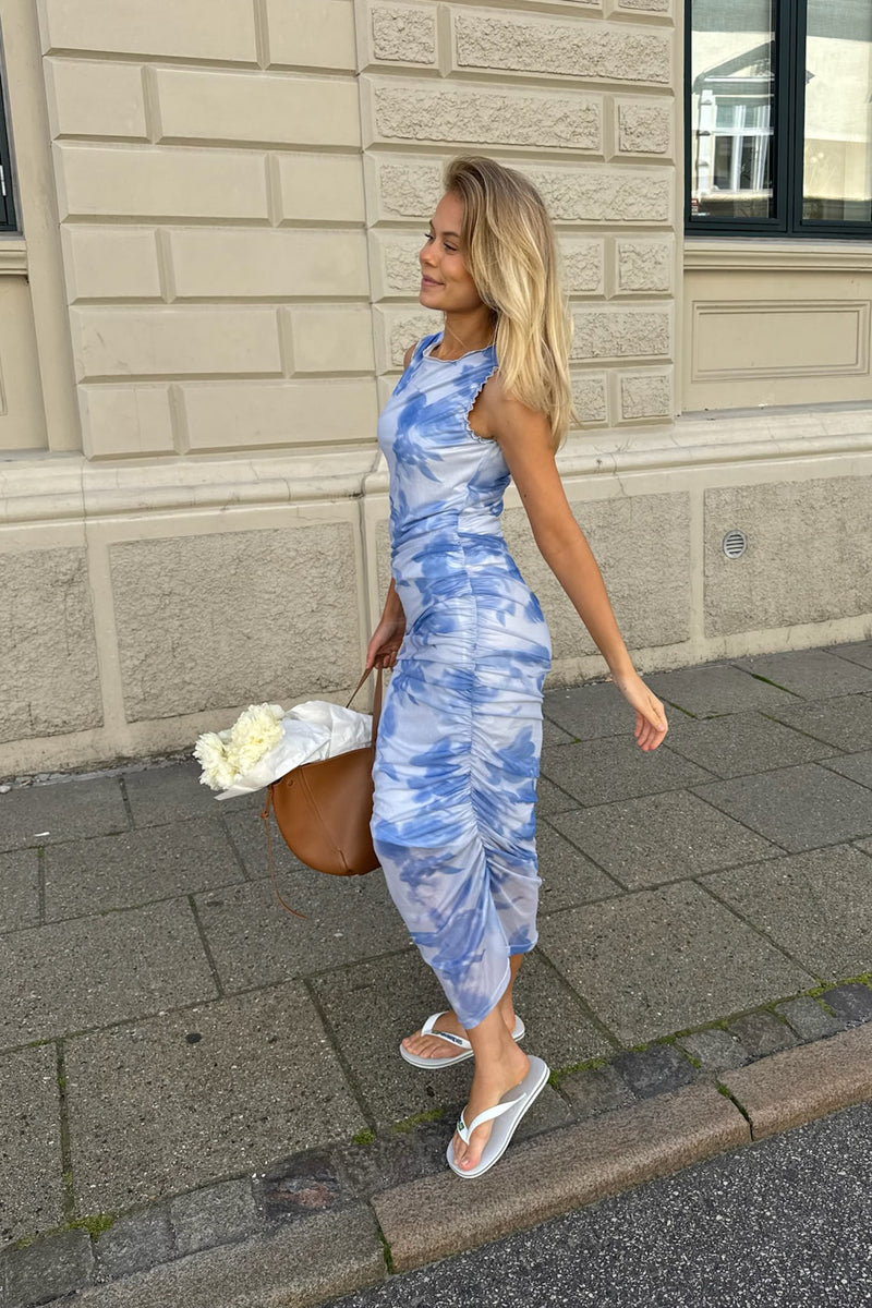 MiraIC Mesh Dress - Abstract Blue Flower Print